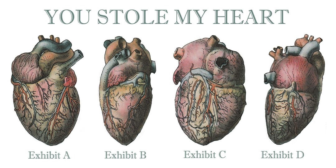 Anatomical Heart Card, Birthday Card Wife, Fiancé, Boyfriend, Goth ...