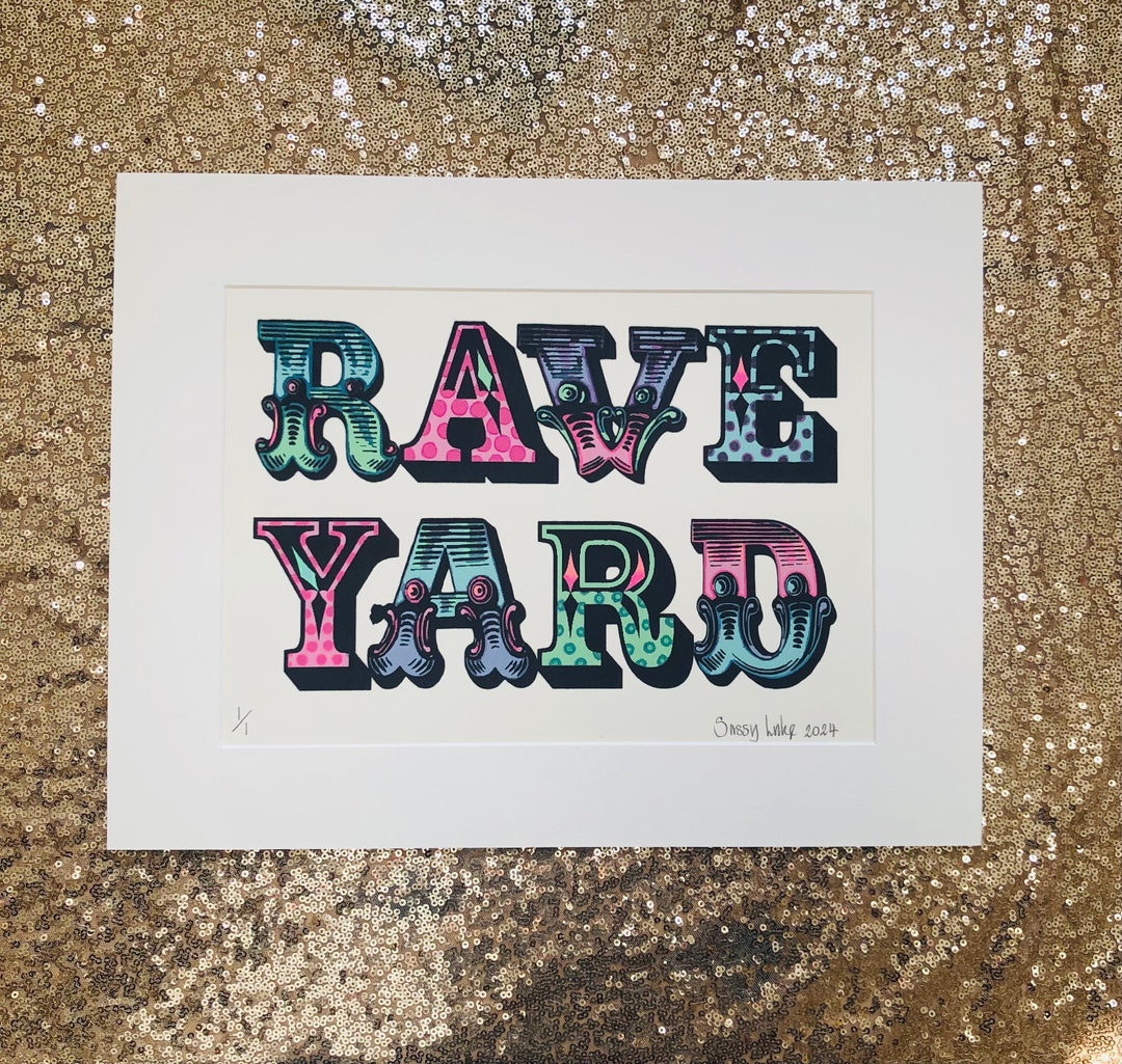 Rave Yard Hand Coloured Art Print, Rave, House Music, Techno, Circus ...