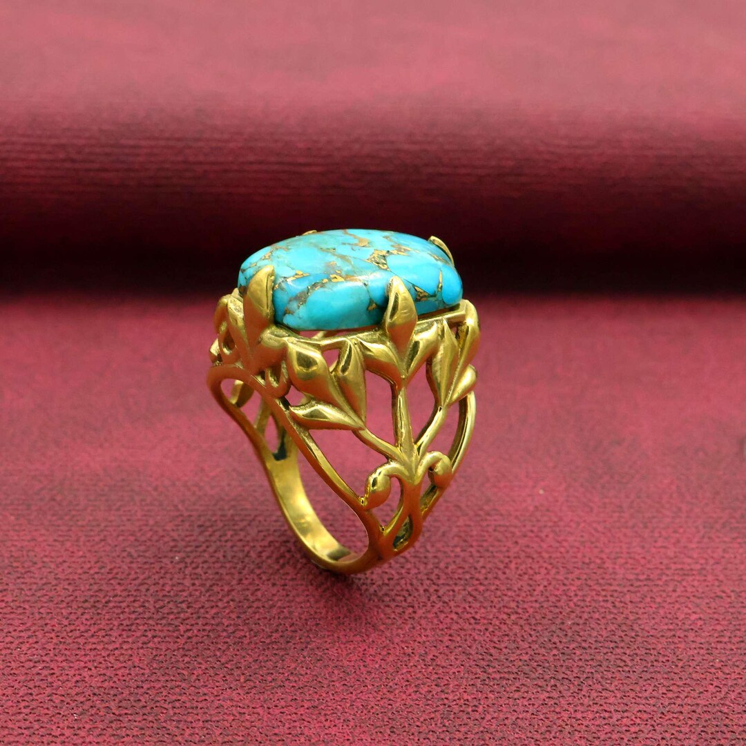 Turquoise Statement Ring – Vintage Gold Turquoise Ring – Boho Gemstone ...