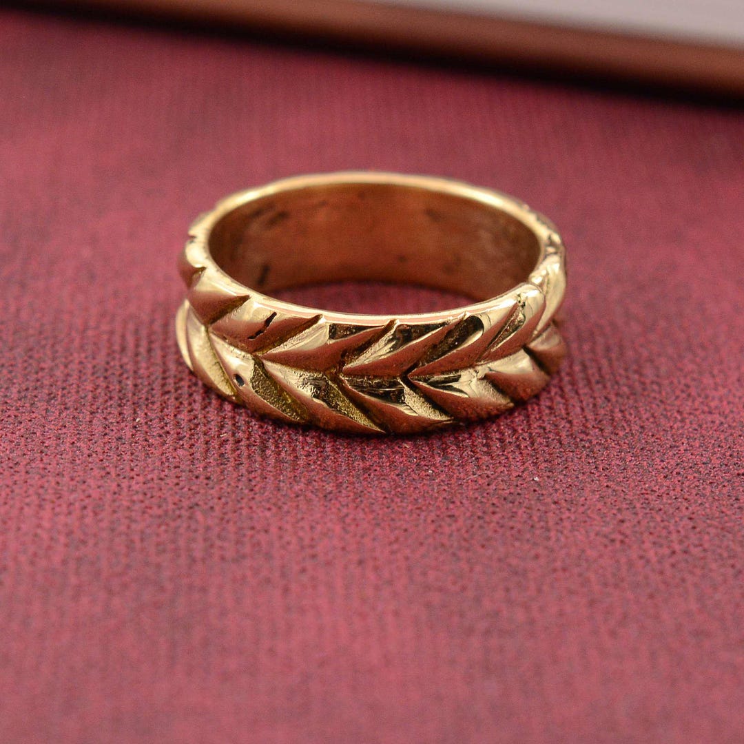 Gold Leaf Pattern Ring, Nature Inspired Band Ring, Minimalist Statement ...