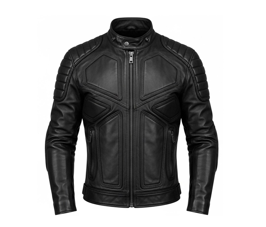 Black Cafe Racer Leather Jacket, Motorcycle Rider Coat, Padded Biker ...