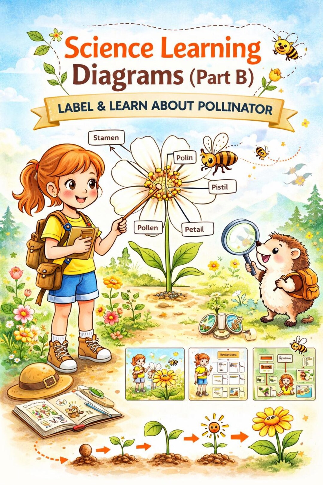 Pollinator Science Diagrams | Flower Parts, Pollination Steps (digital ...