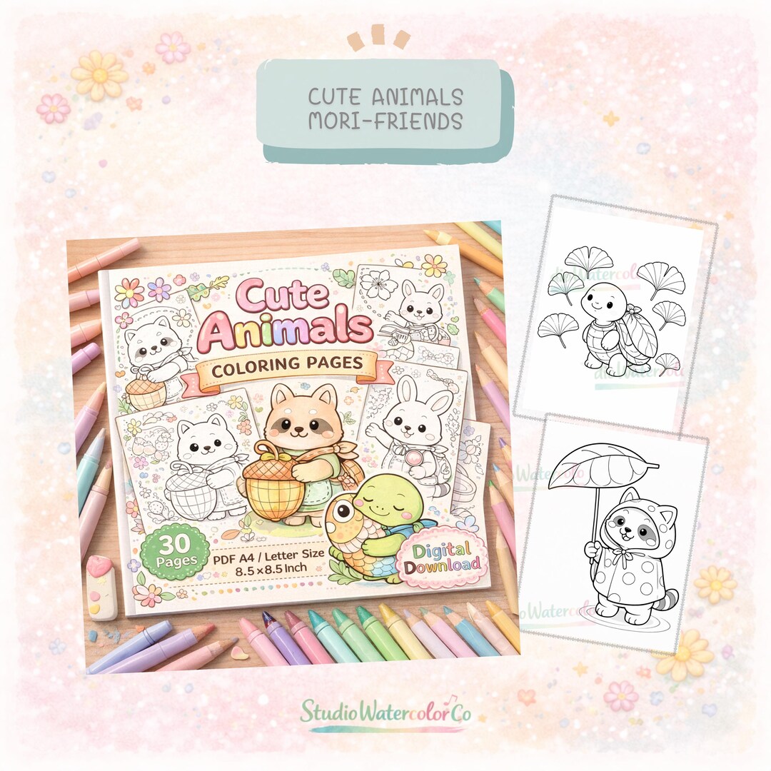 Kawaii Garden Animal Coloring Pages | 30 Printable PDF Pages for Kids ...