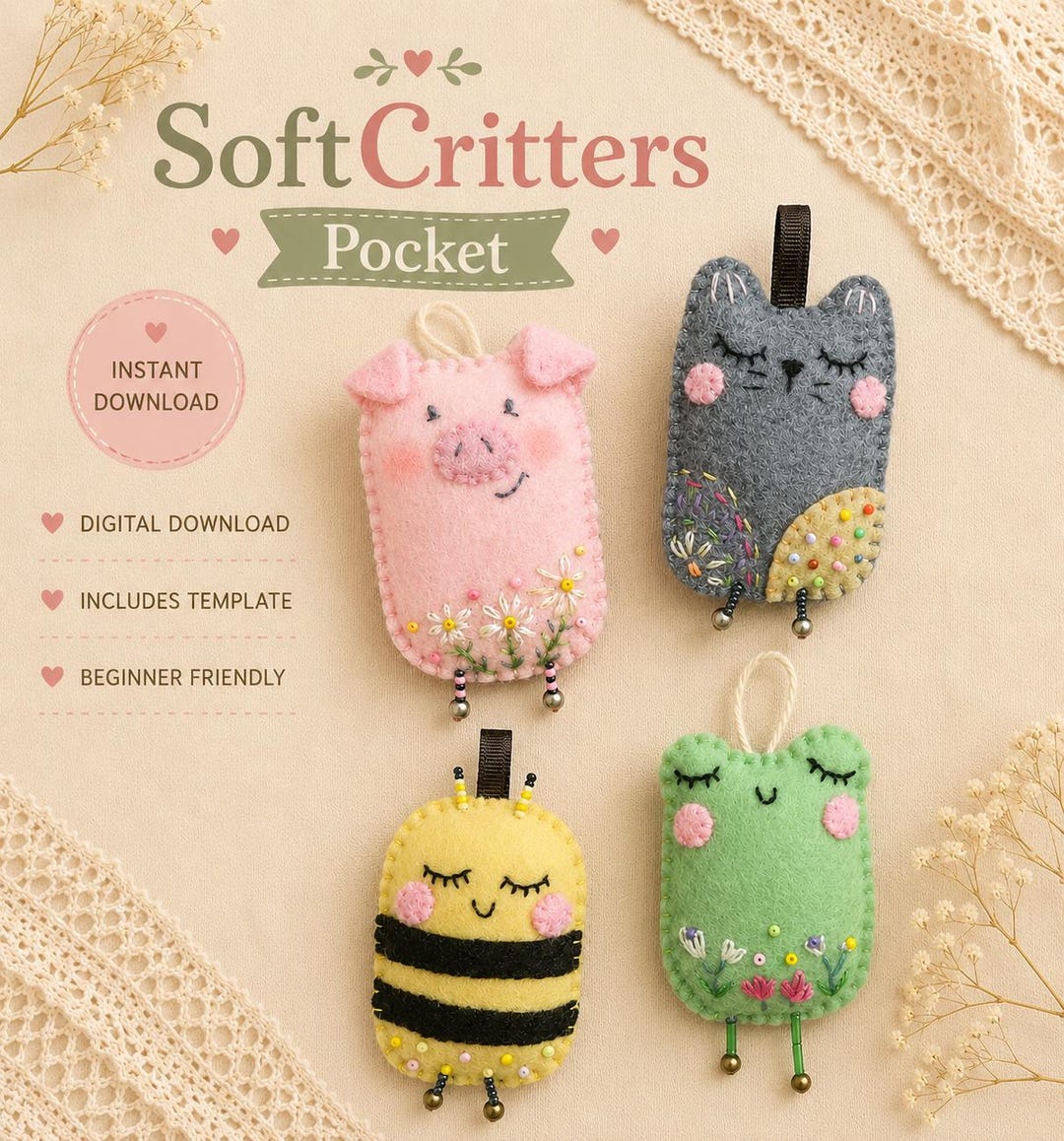 Felt Cute Animal Charm / Sewing Pattern Bundle / Softcritters Pocket ...