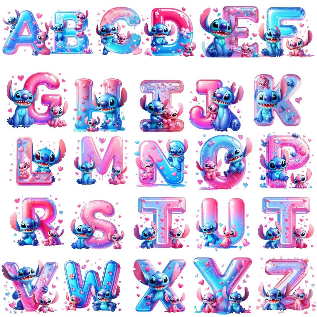 Lilo and Stitch Alphabet PNG Set: Tropical Cartoon Letters (digital ...