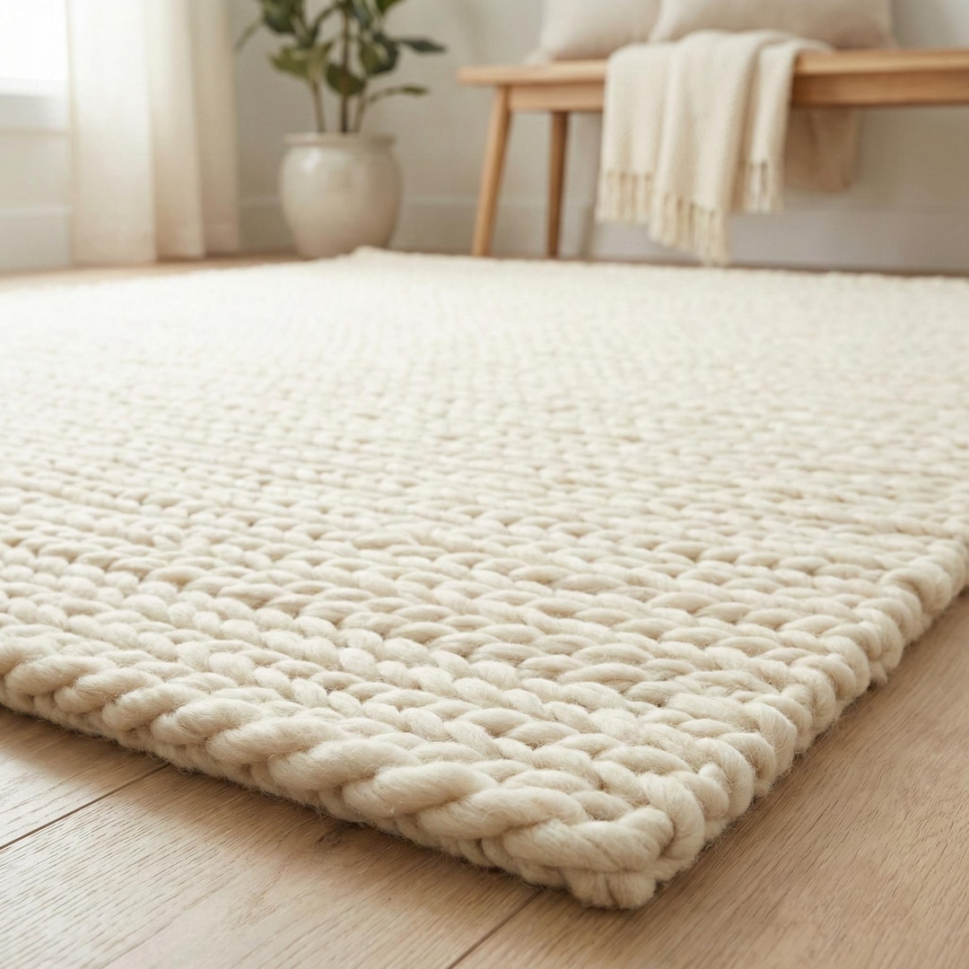 Chunky Knit Area Rug, Thick Textured Neutral Floor Rug, Cozy Modern ...