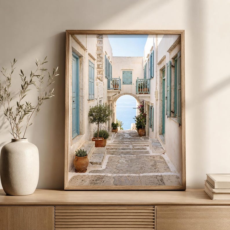 Greek Island Wall Art Set, Santorini Blue Door Coastal Prints (digital ...