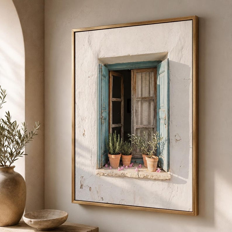 Greek Island Wall Art Set, Santorini Blue Door Coastal Prints (digital ...