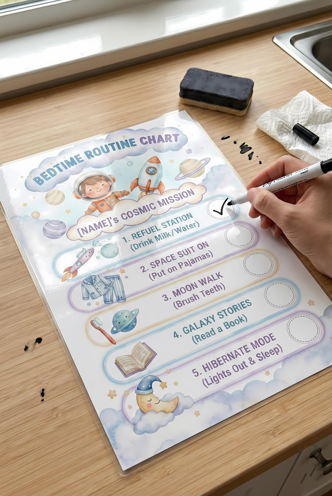 Space Bedtime Routine Chart Printable, Toddler Visual Schedule ...