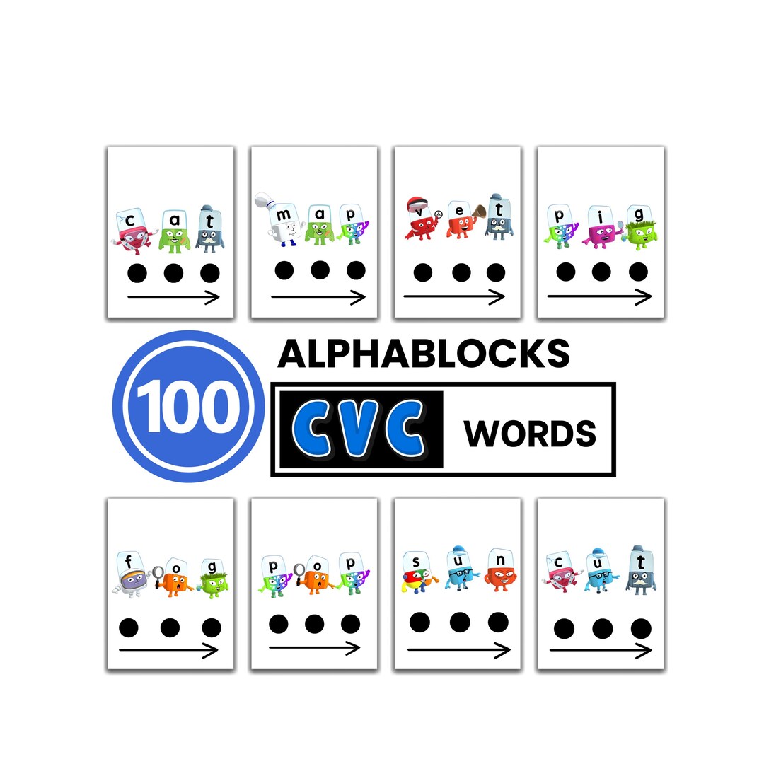 Alphablocks CVC Word 100 Flashcards, Phonics Word Families Printable ...