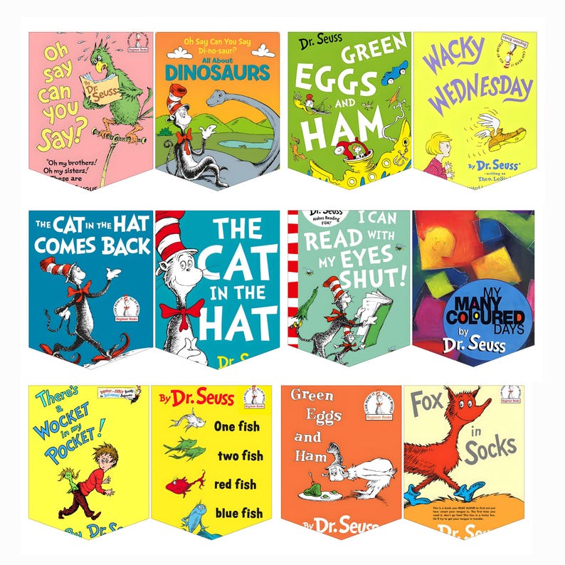 Dr Seuss Storybook Cover Banners | Theme Party Bunting, Library ...