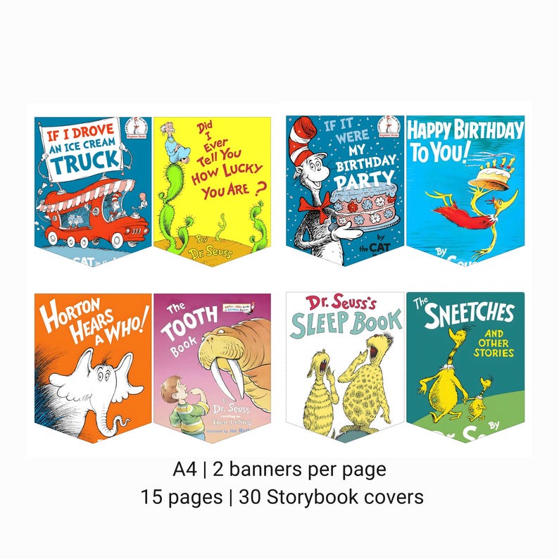 Dr Seuss Storybook Cover Banners | Theme Party Bunting, Library ...