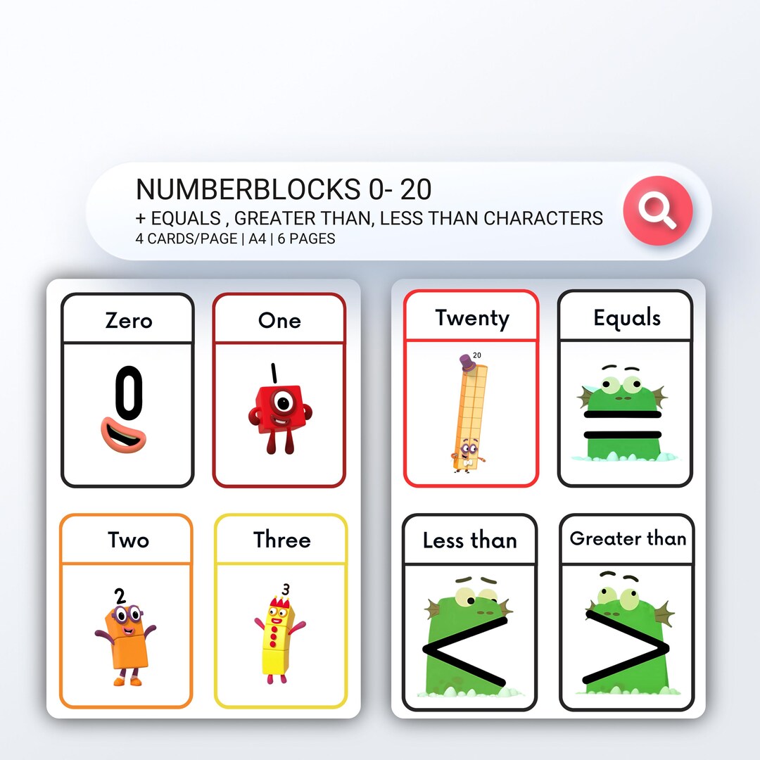 Numberblocks Flashcards 0-20, Equals, Greater Than, Less Than ...