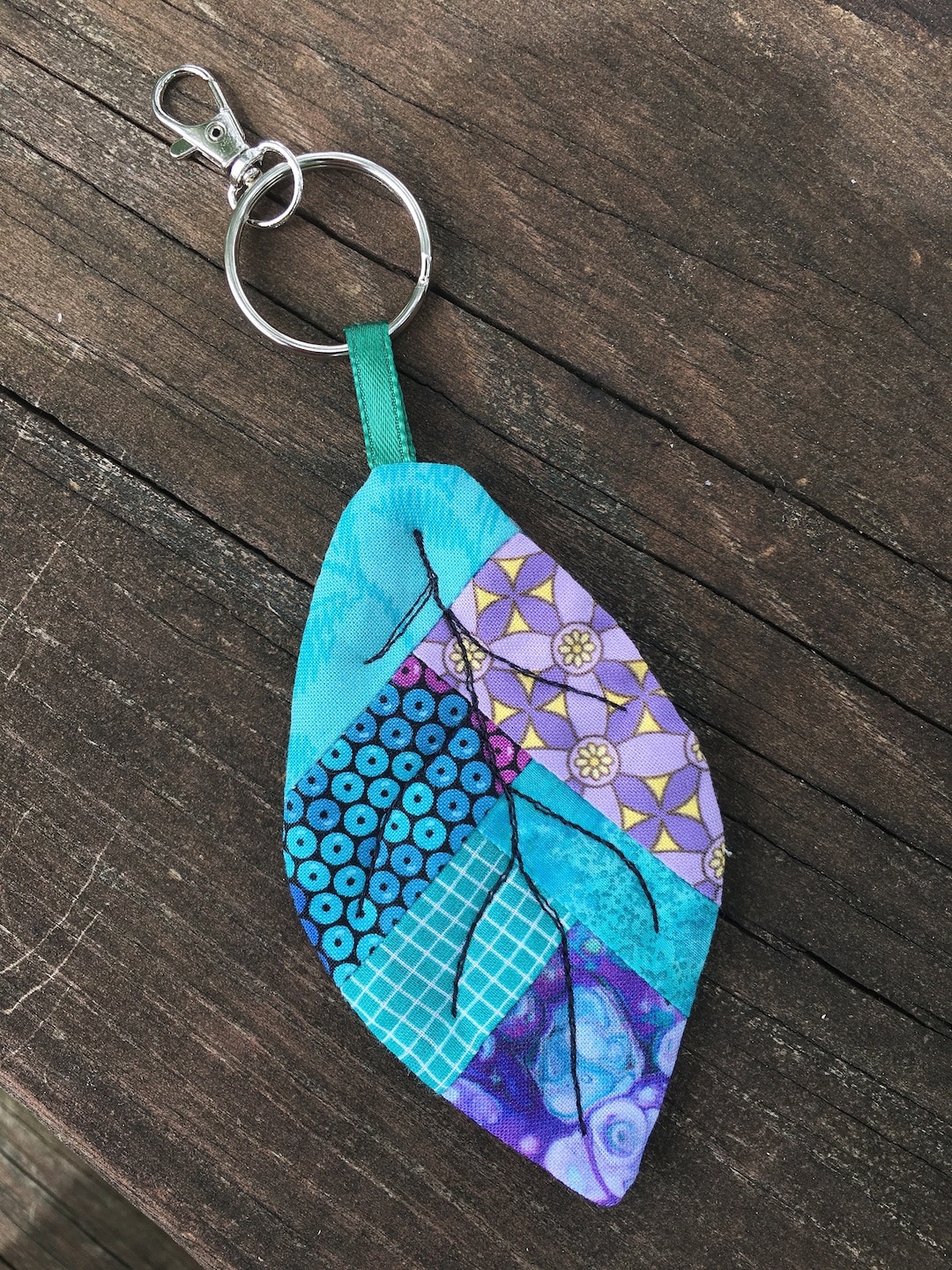Patchwork Quilted Leaf Key Fob - Etsy