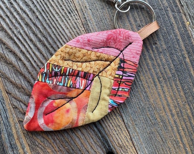 Patchwork Quilted Leaf Key Fob, Book Bag Charm - Etsy