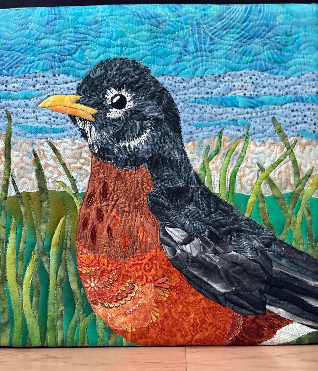 Robin Fabric Art Quilted Collage - Etsy