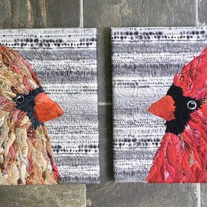 Cardinal Couple Quilted Collage Art on Canvas - Etsy
