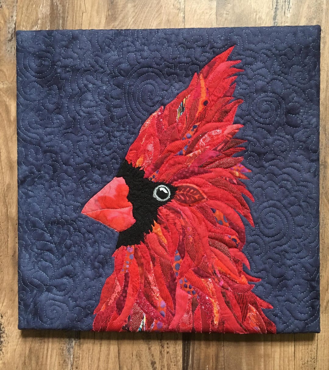 Male Cardinal Collage Art Quilt Red Bird - Etsy