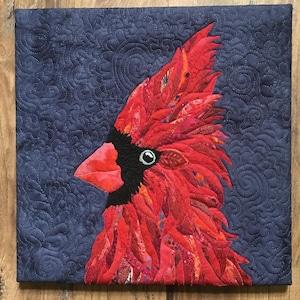 Male Cardinal Collage Art Quilt Red Bird - Etsy