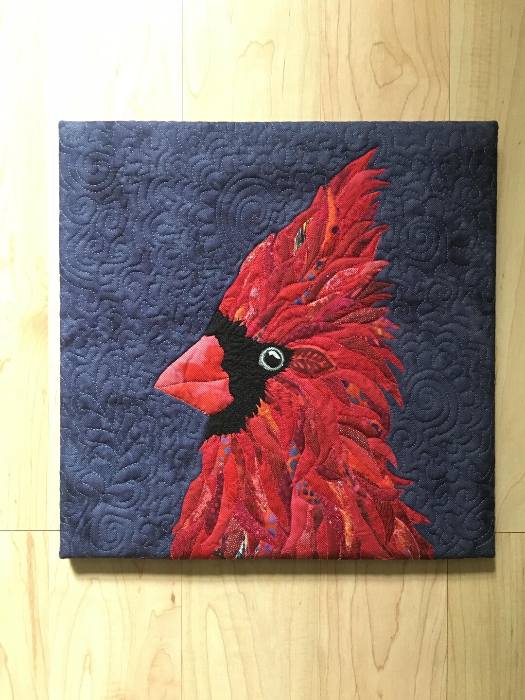 Male Cardinal Collage Art Quilt Red Bird - Etsy