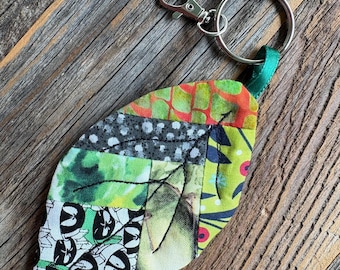 Patchwork Quilted Leaf Key Fob, Book Bag Charm - Etsy