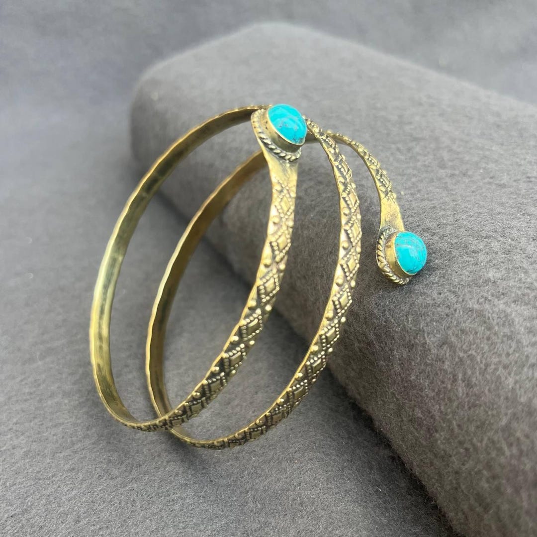 Engraved Design Turquoise Gemstone Arm Cuff: Spiral Wedding Arms Band ...