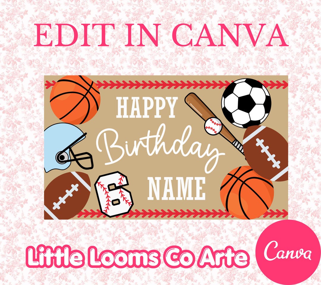 Sports Birthday Banner – Editable Canva Template | Digital Download - Etsy