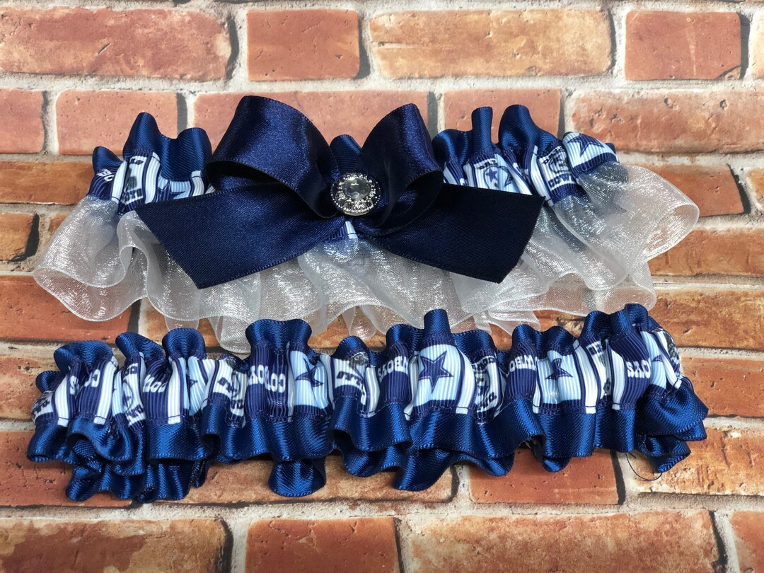 Cowboys Wedding Garter Set: Navy Satin, Crystal Bow - Etsy