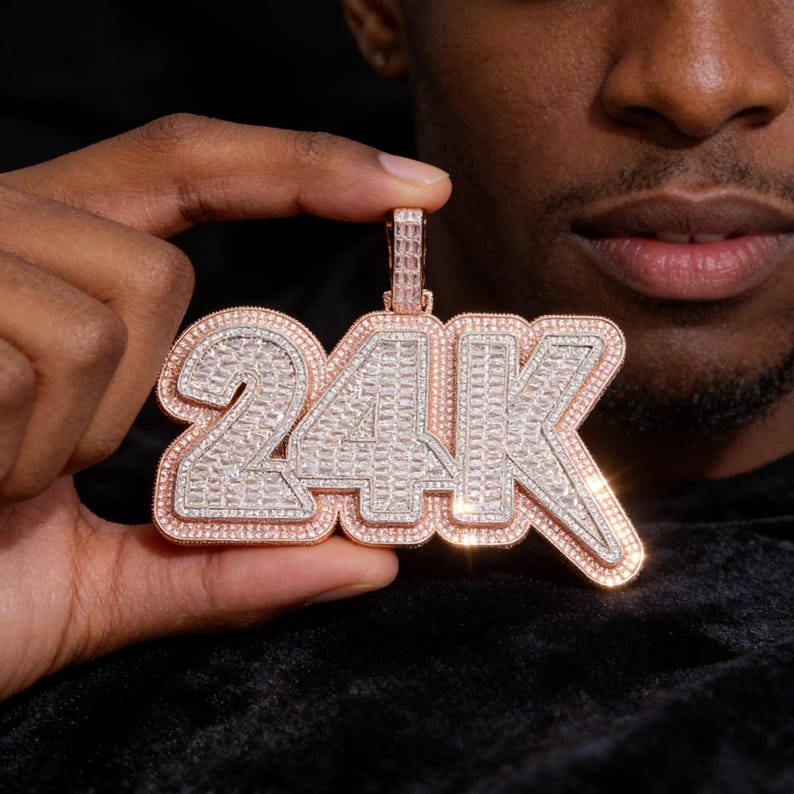 Custom Iced Out 24K Font Letter Pendant Necklace Name Initial Gold ...