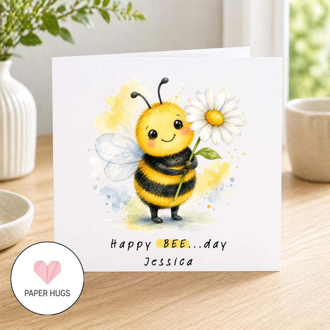 Personalized Bumble Bee Birthday Card Happy Bee Day Custom Name ...