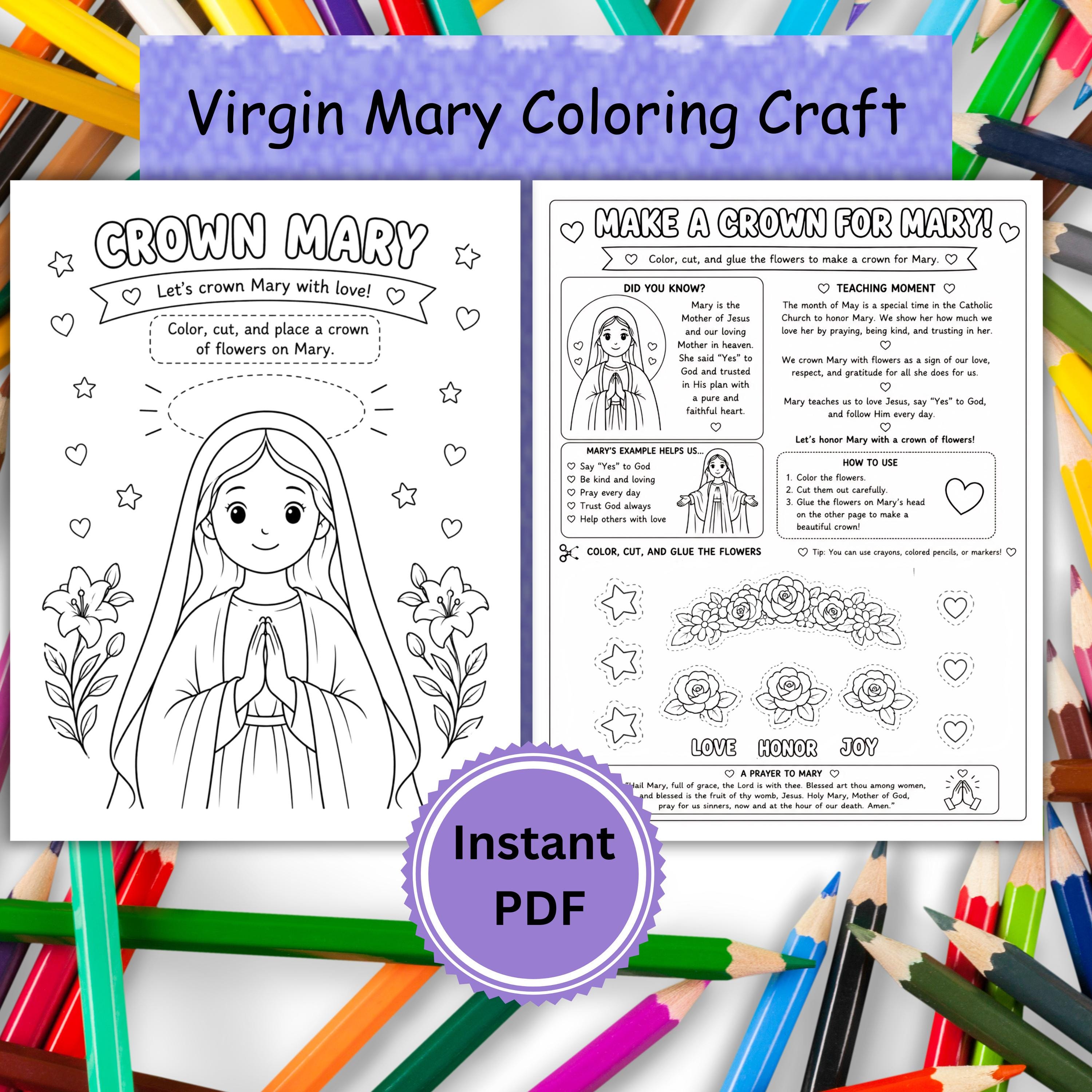Mary May Crowning Activity Catholic Mass for Kids Coloring Page, Mass ...