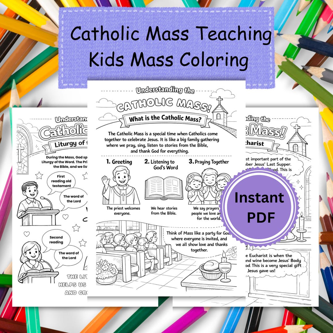 Understanding Catholic Mass for Kids Coloring Page Bundle, Mass Quiet ...