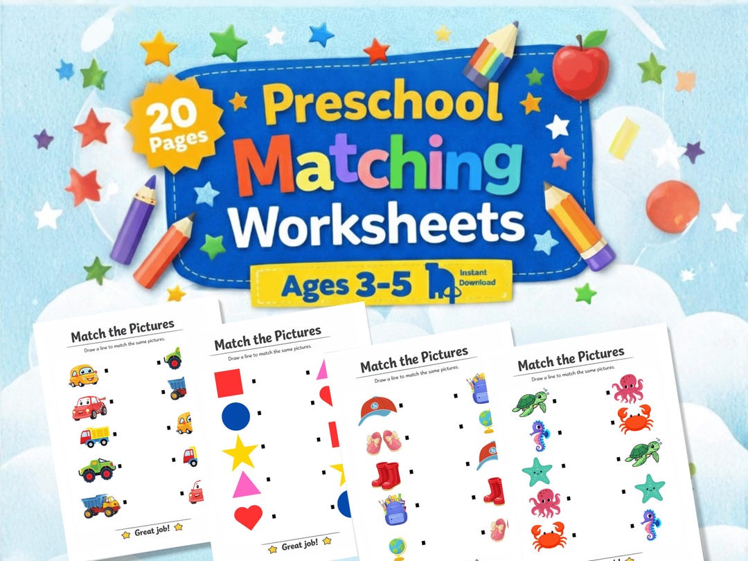 20-page Printable Preschool Matching Worksheets - Boost Visual Skills ...