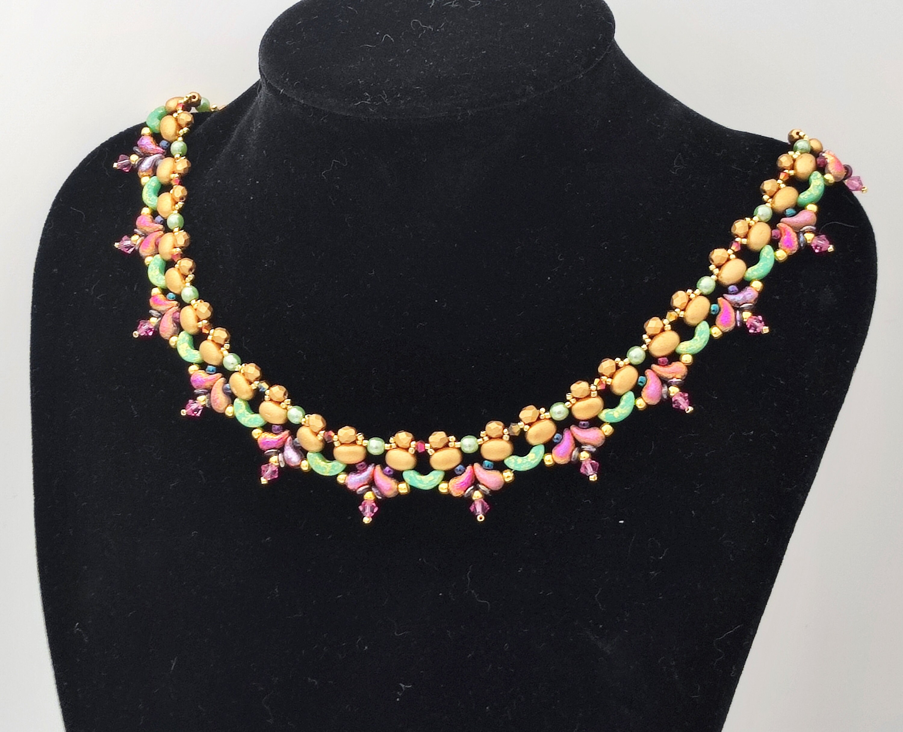 Beading Tutorial Gizelle Necklace Zoliduo Beads, Arcos and Samos by Puca, Crystals, Pearls, Fire ...