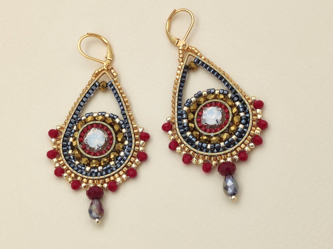 Tutorial - Priya Earrings - Rondelle, Pear Bead, Brass Hoop, Chaton ...