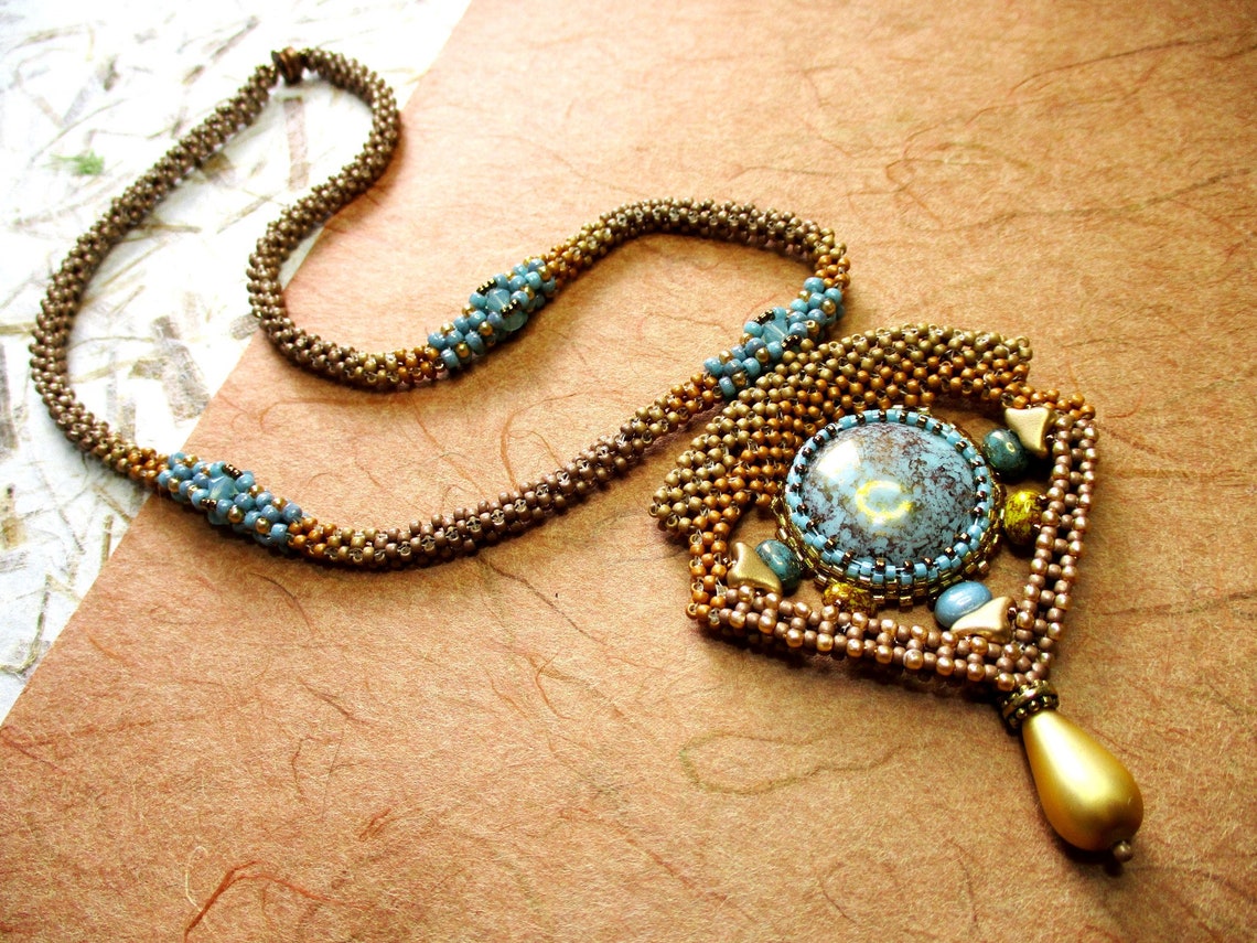 Beading Tutorial oasis Pendant and Necklace Puca Cab - Etsy