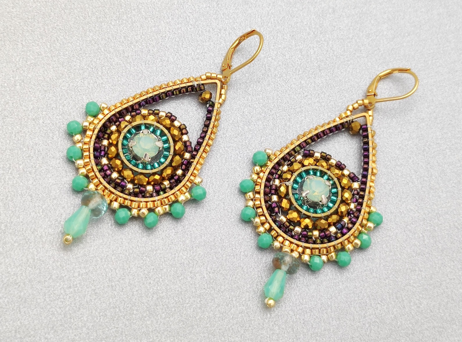 Tutorial - Priya Earrings - Rondelle, Pear Bead, Brass Hoop, Chaton ...