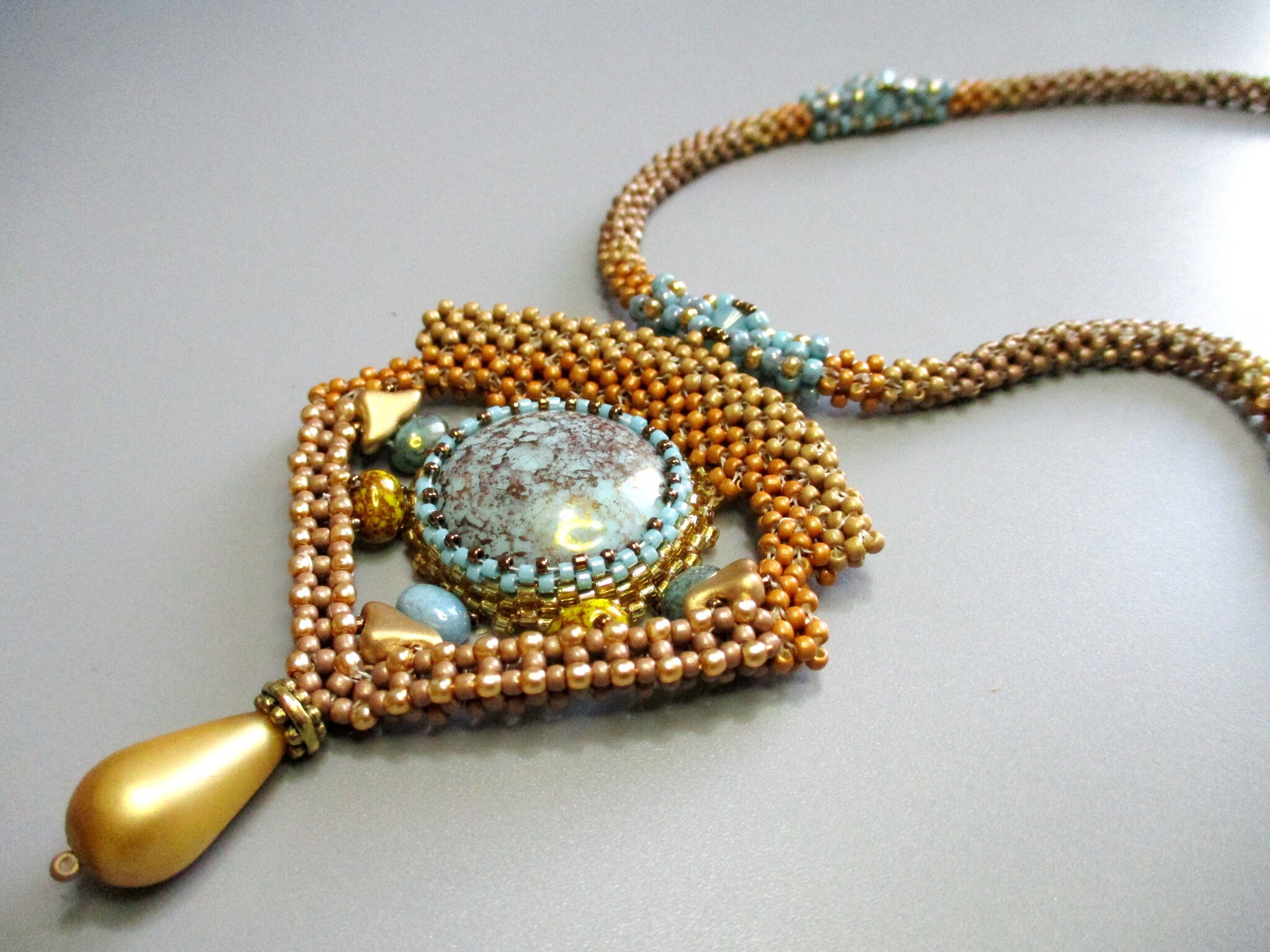 Beading Tutorial oasis Pendant and Necklace Puca Cab, Samos, Helios, Drop, Swarovski Bicones - Etsy