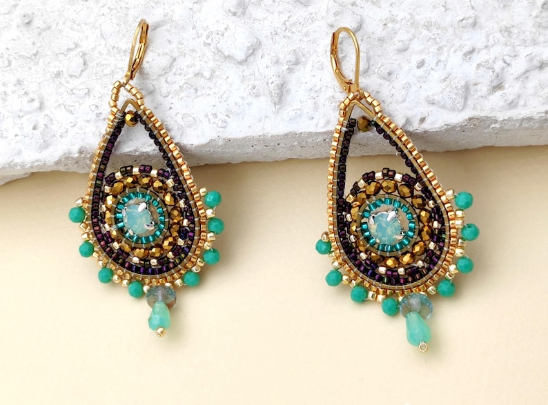 Tutorial - Priya Earrings - Rondelle, Pear Bead, Brass Hoop, Chaton ...