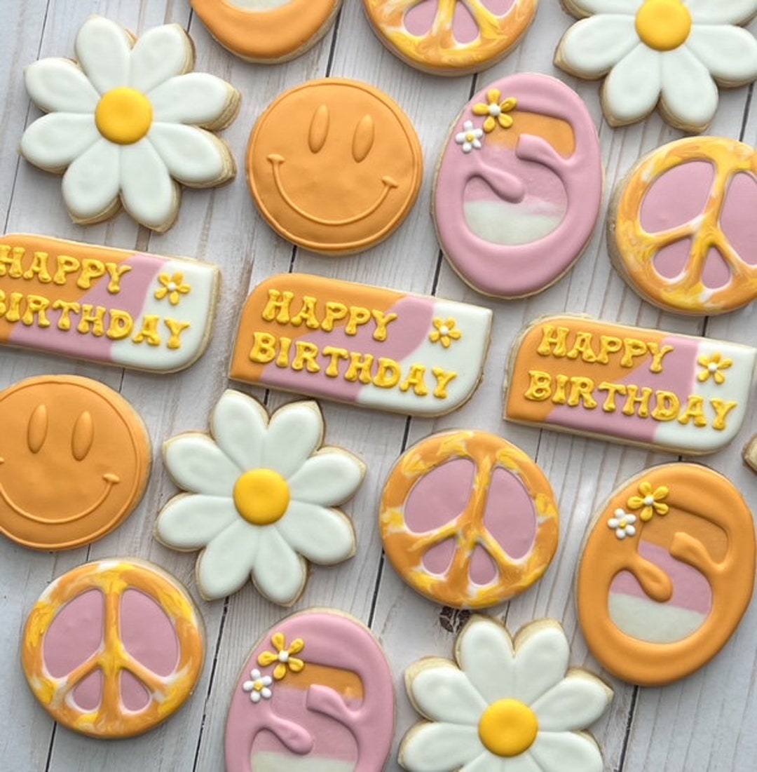 Groovy Birthday Cookies- Decorated Sugar Cookies - Etsy