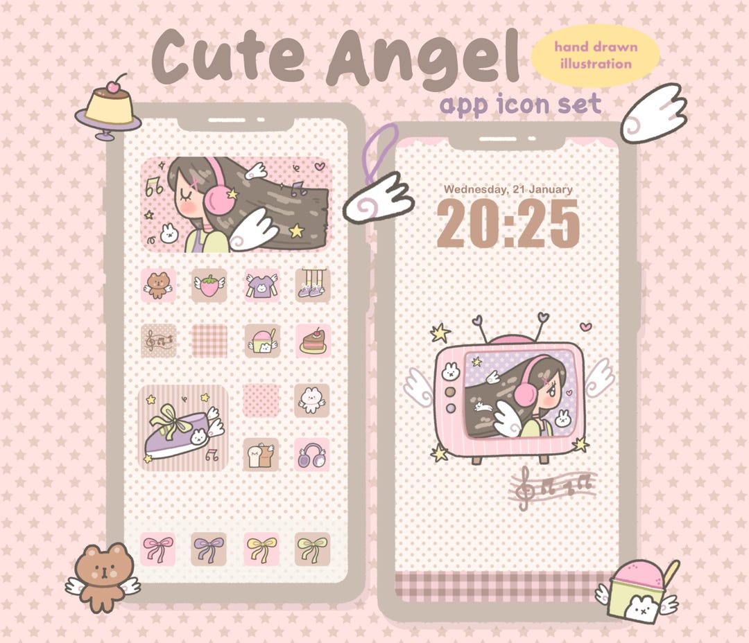 Cute Angel Aesthetic Ios Icon Pack | Kawaii Pink App Icons Widget ...