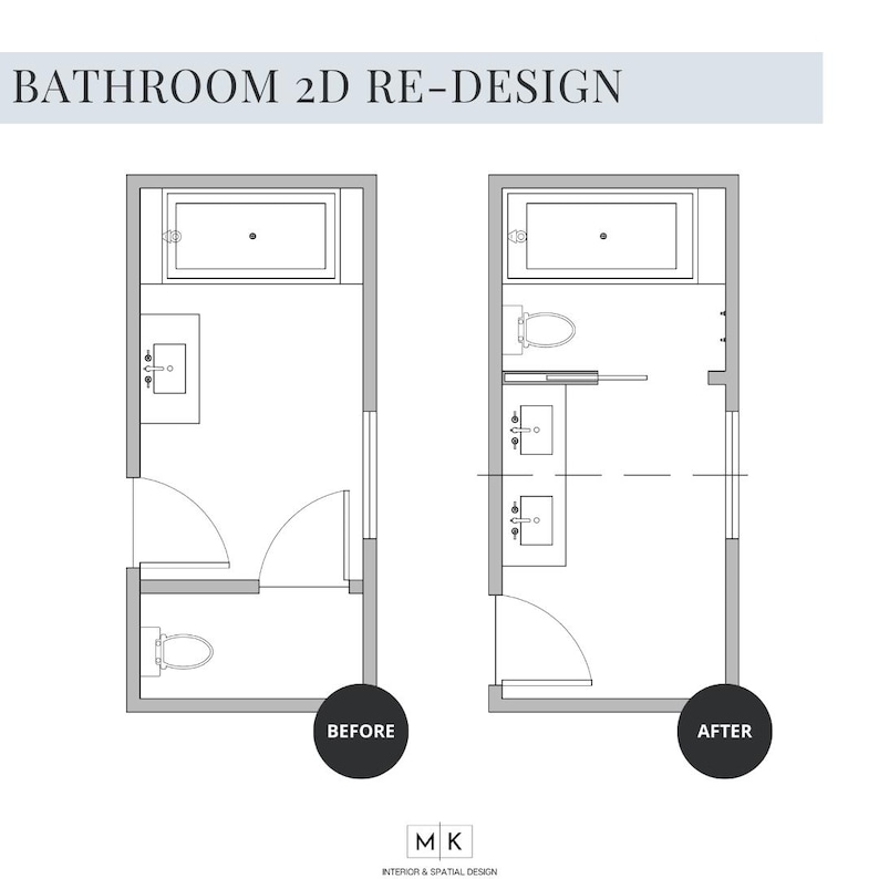 Custom 2D Bathroom Design Plan: Virtual Interior Design Service (PDF ...