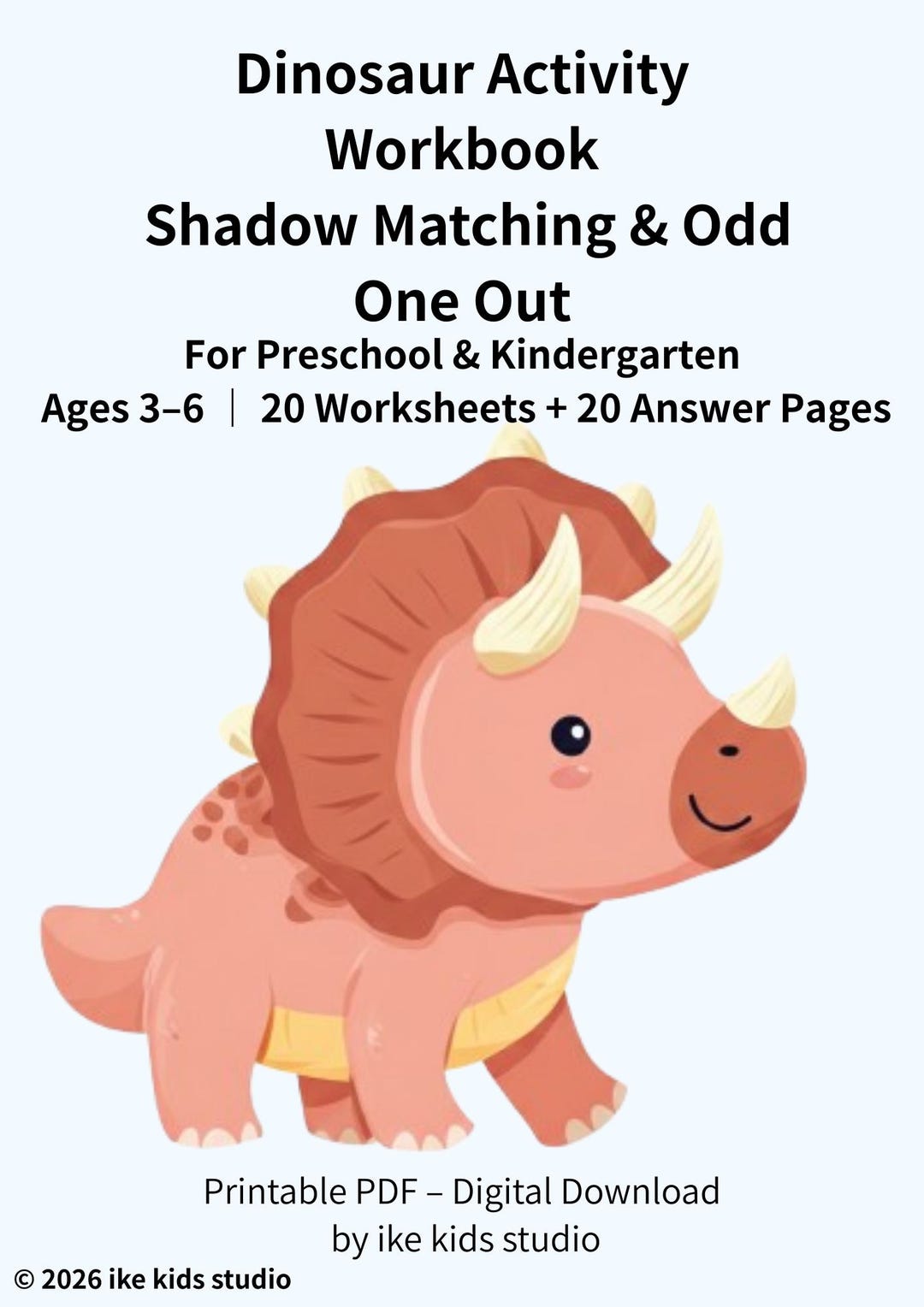 Dinosaur Worksheets for Preschool | Shadow Matching and Odd One Out ...