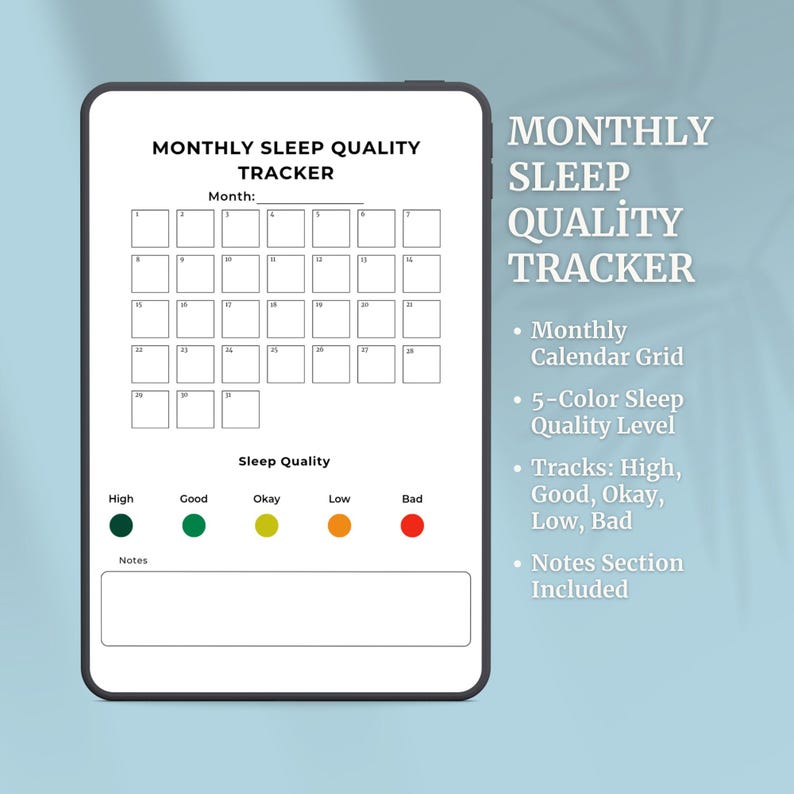Monthly Sleep Quality Tracker Printable, Minimal Sleep Tracker, Sleep ...