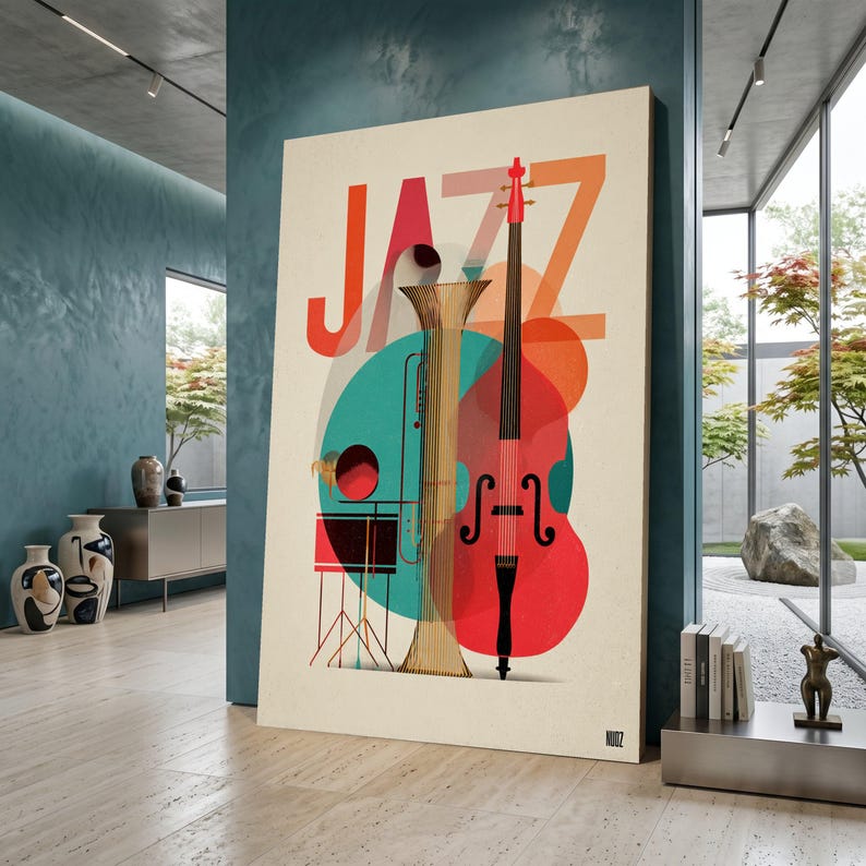 Abstract Jazz Instruments Canvas Art, Retro Saxophone Violin Music ...