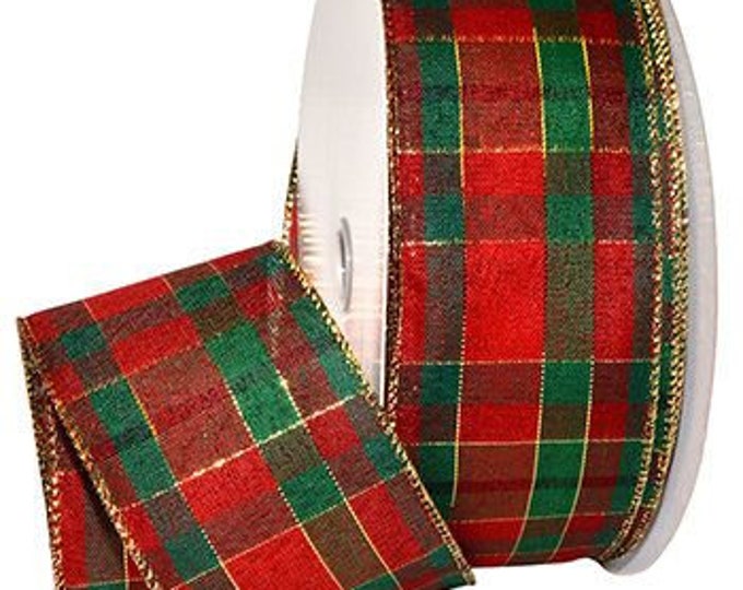 Red, Green and Gold Check 1.5 or 2.5 Wide Wired Ribbon 50 Yards - Etsy