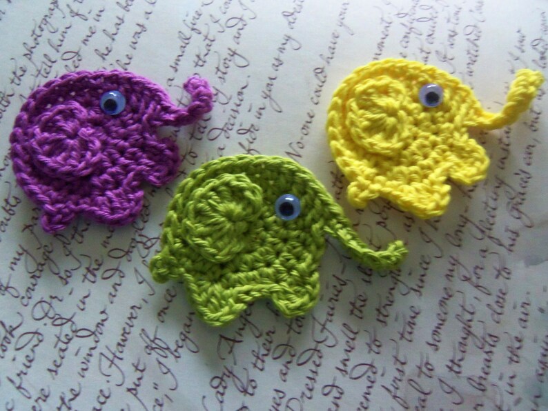 Crochet Elephant Appliques. Set of Six Assorted Crochet Elephant ...