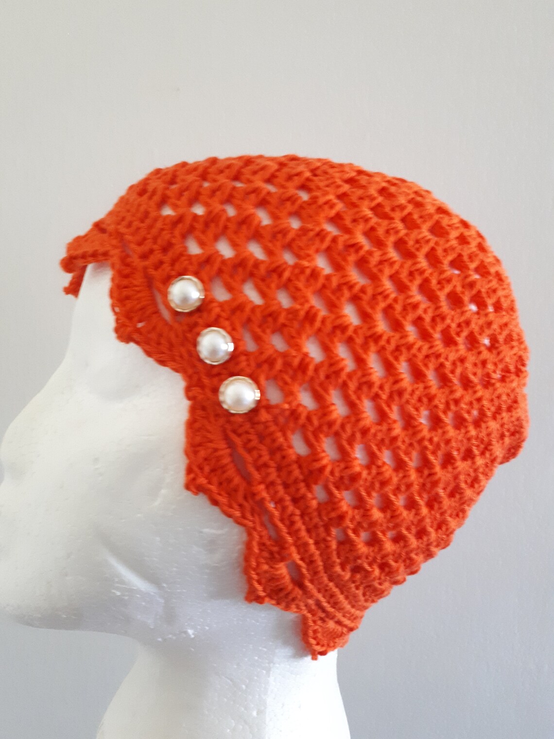 Orange Crochet Juliet Hat. Vintage Inspired Crochet Hat. - Etsy