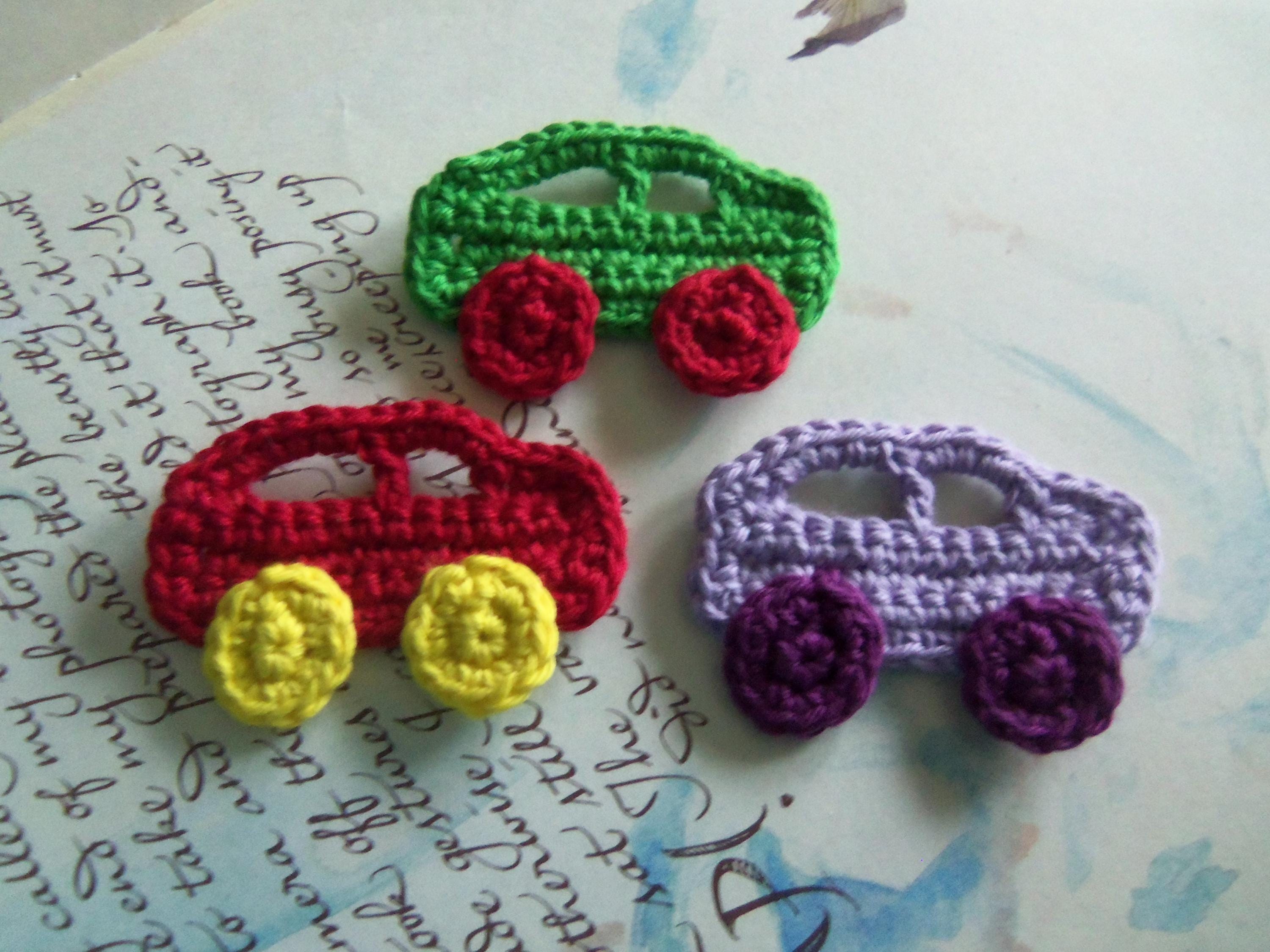 Purple, Red and Green Crochet Car Appliques. Crochet Car Appliques. Car ...