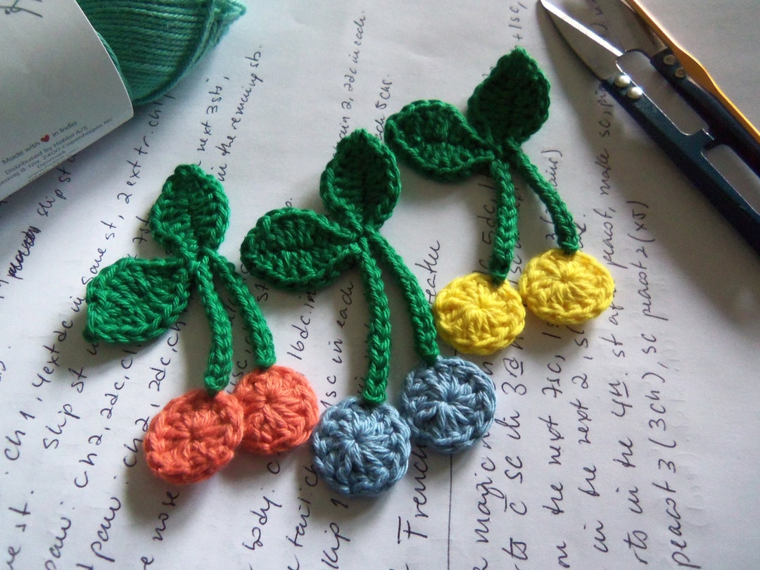 Set of Three Assorted Crochet Cherry Appliques. Crochet Cherry - Etsy
